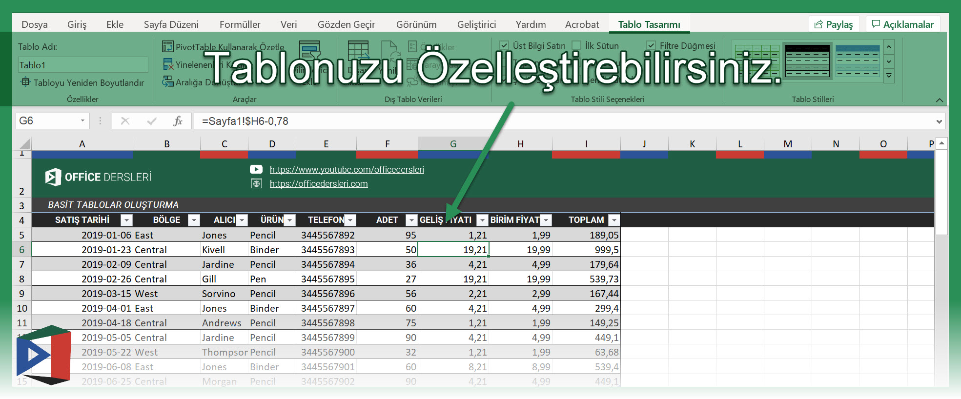 Basit tablolar oluşturma – Microsoft Excel