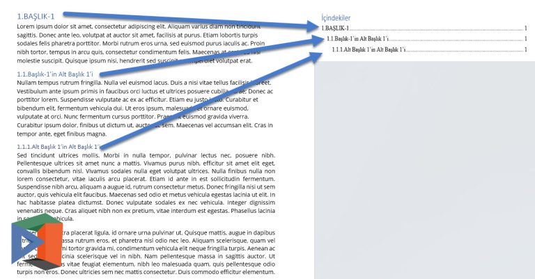 Başlıklar ve İçindekiler Tablosu Ekleme – Microsoft Word